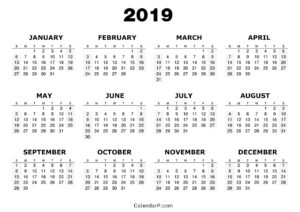 2019 Calendar Printable Free, Black – CalendarP | Printables