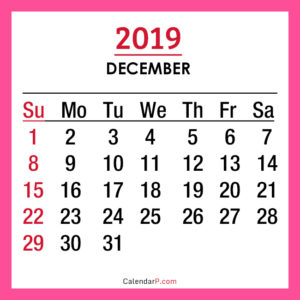 2019 Monthly Calendars Printable Free – Sunday Start, Pink – CalendarP ...
