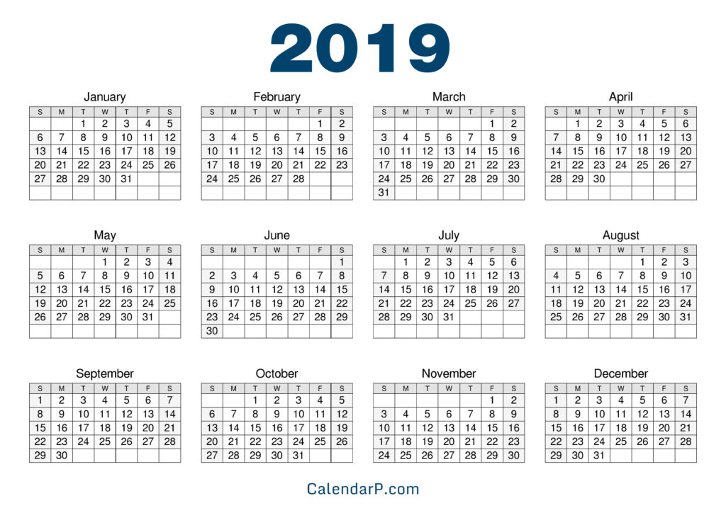 2019 Calendar Printable Free, HD – Navy Blue – CalendarP | Printables