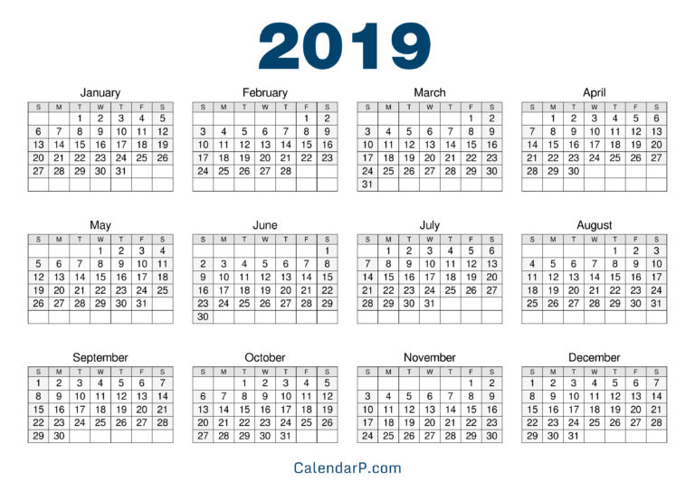 2019 Calendar Printable Free, HD – Navy Blue – CalendarP | Printables