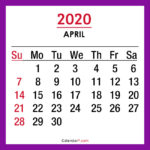 2020 Monthly Calendars Printable Free – Sunday Start, Purple ...