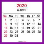 2020 Monthly Calendars Printable Free – Sunday Start, Purple ...