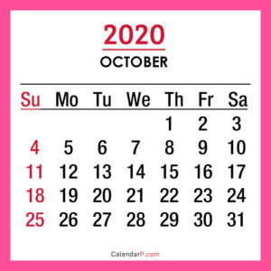 2020 Monthly Calendars Printable Free – Sunday Start, Pink – CalendarP ...
