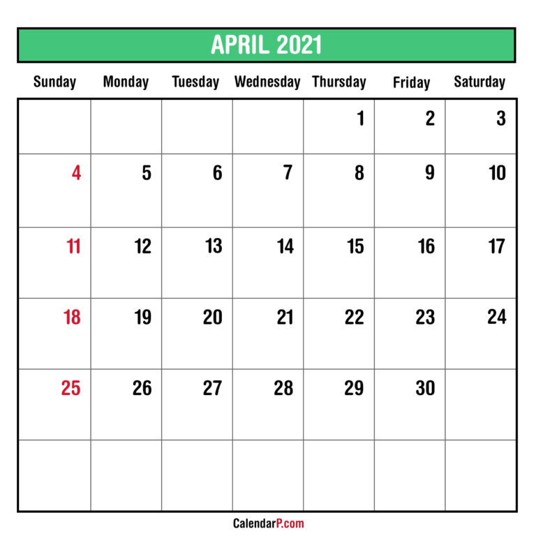 2021 Monthly Planner Printable Free – Sunday Start, Green – CalendarP ...