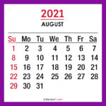2021 Monthly Calendars Printable Free – Sunday Start, Purple ...
