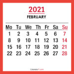 2021 Monthly Calendars Printable Free – Monday Start, Red – CalendarP ...