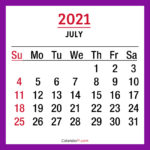 2021 Monthly Calendars Printable Free – Sunday Start, Purple ...