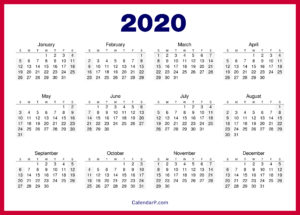 2020 Calendar Printable Free, HD – Red – CalendarP | Printables