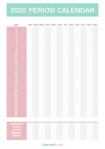 2020 Period Calendar, Free Printable PDF, JPG, Red, Blue – CalendarP ...