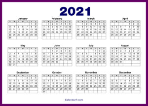 2021 Calendar Printable Free, HD – Purple – CalendarP | Printables
